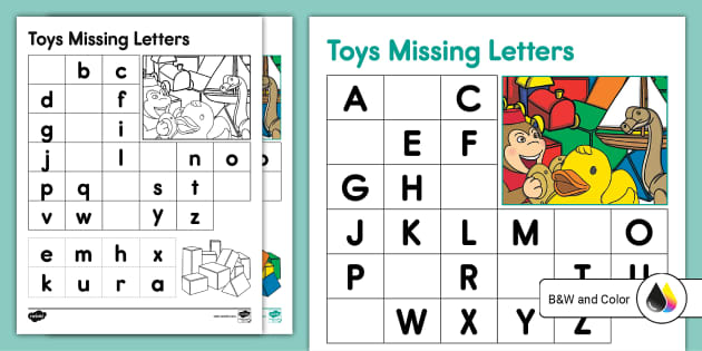 Toys Missing Letters Cut and Paste Activity (teacher made)