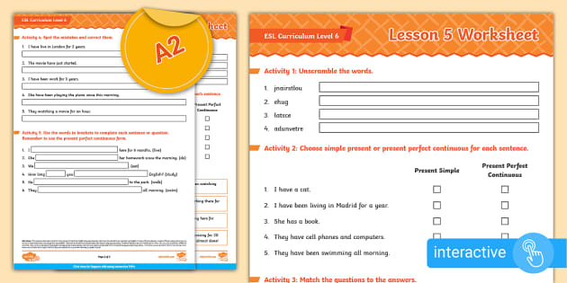 ESL Curriculum Level 6, Lesson 5 Interactive Worksheet