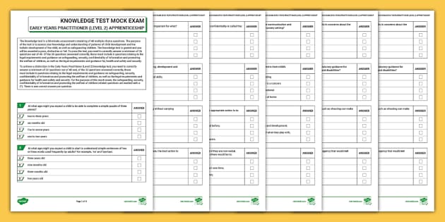 Knowledge Test Mock Exam Kindergarten Practitioner (Level 2)