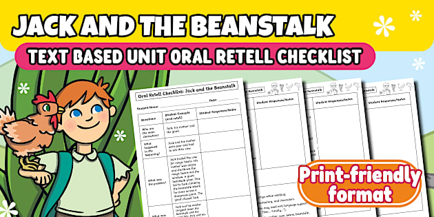 Jack and the Beanstalk Text Based Unit Oral Retell Checklist