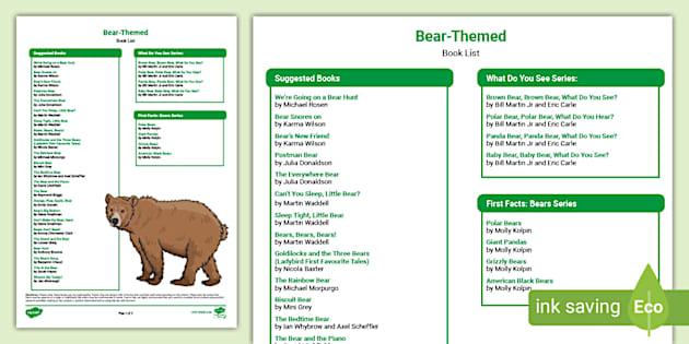 Bear-Themed Book List (teacher made) - Twinkl