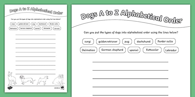 Alphabetical List of Dogs Activity Sheet (teacher made)