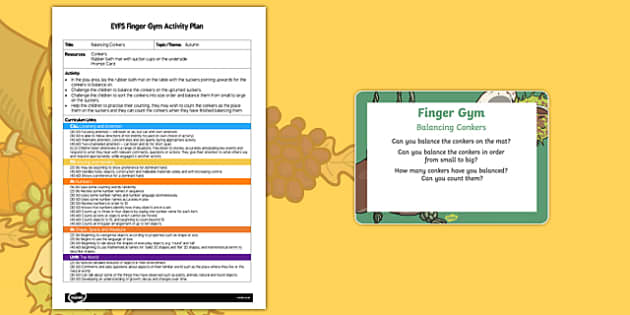 Conker Activities Eyfs Finger Gym Plan And Prompt Card Pack