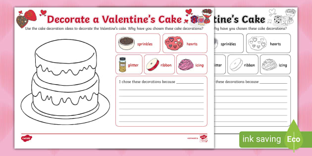 Decorate a Valentines Cake Worksheet (Teacher-Made) - Twinkl