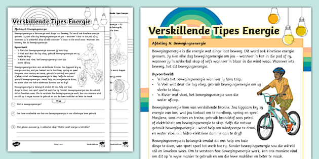 Graad 4 - Natuurwetenskappe - Kwartaal 4 - Verskillende Tipes Energie ...