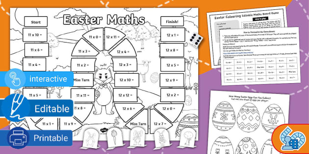 Easter Colouring Maths Game with Editable Math Questions
