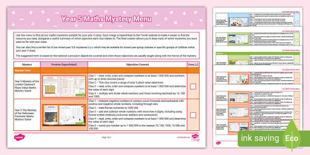 👉 Year 5 Maths Mystery Menu (teacher made) - Twinkl