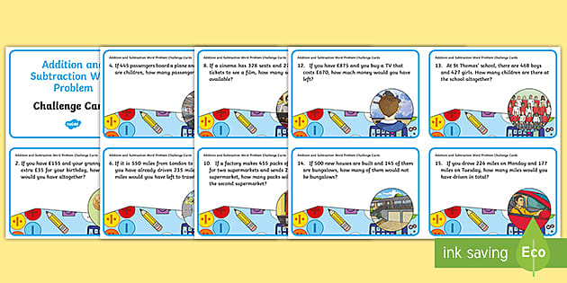 3 Digit Addition and Subtraction Word Problems