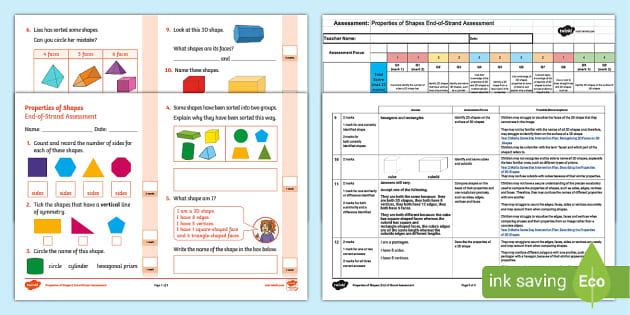👉 Year 2 Properties of Shapes End-of Strand Assessment and Tracker