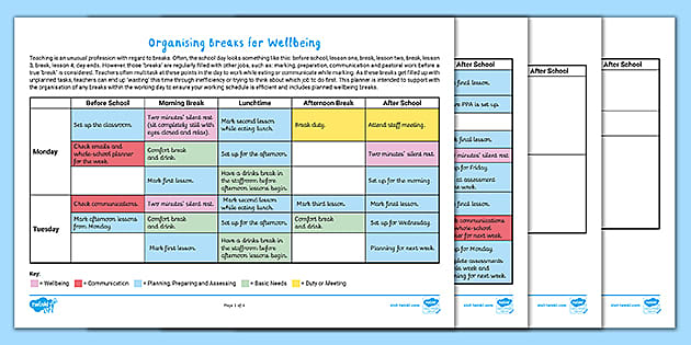 Editable Staff Wellbeing Organising Breaks for Wellbeing