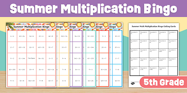 Fifth Grade Summer Math: Single and Multi-Digit Multiplication Bingo Game
