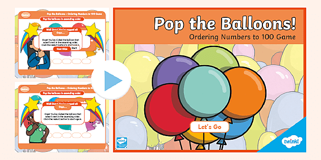 Pop The Balloons Ordering Numbers To 100 PowerPoint Game