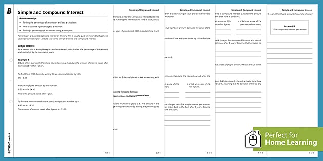 👉 Simple and Compound Interest - Home Learning