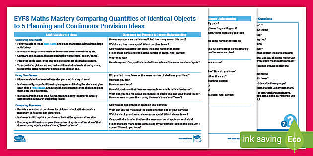 EYFS Maths Mastery Comparing Quantities of Identical Objects to 5 ...