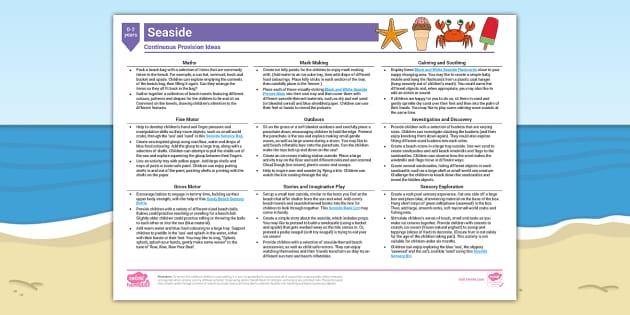 EYFS Seaside Continuous Provision Planning Ideas (Ages 0-2)