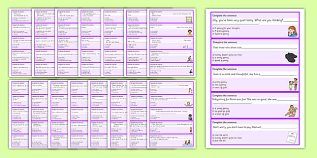 Idioms Complete the Sentences Pack (teacher made) - Twinkl