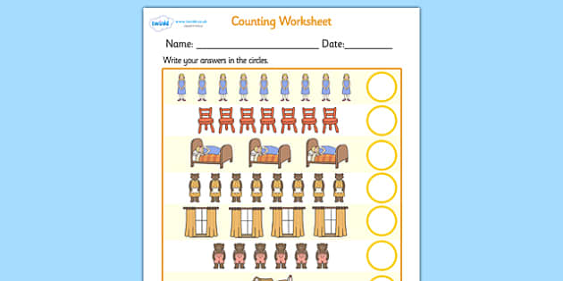 Goldilocks and the Three Bears Counting Sheet - goldilocks and