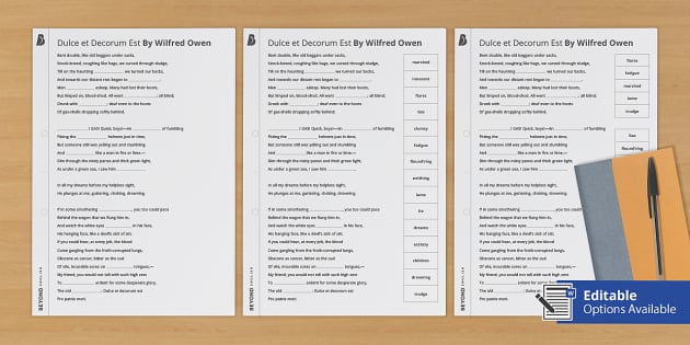 Dulce et Decorum Est Cloze Activity (teacher made) - Twinkl