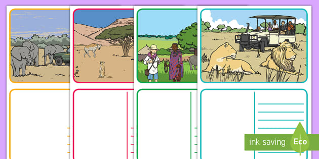 Safari Postcards - Post Office Postcard Templates - Twinkl