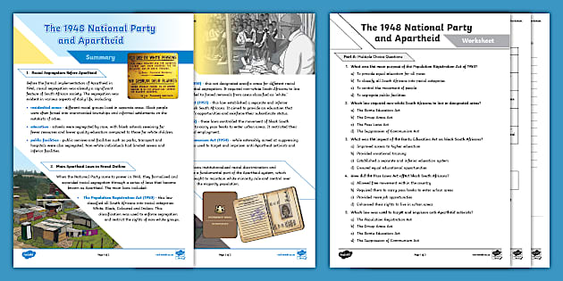 Grade 9 History: 1948 NP and Apartheid Summary and Worksheet
