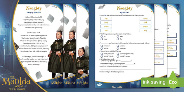 FREE! - Matilda The Musical: Song Lyrics Comprehension [Ages 7-9]