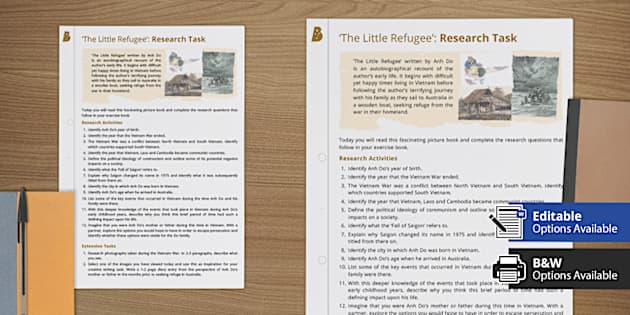 The Little Refugee: Research Task - Twinkl