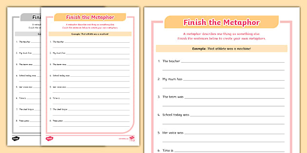 Finish the Metaphor Worksheet (teacher made) - Twinkl