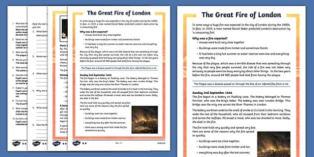 UKS2 The Great Fire of London Differentiated Comprehension
