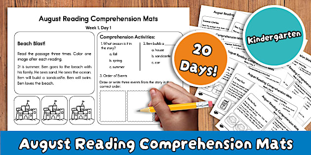 August Kindergarten Reading Comprehension Mats - Twinkl