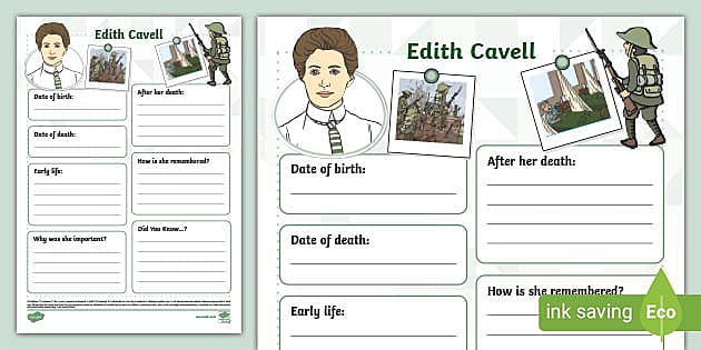 Edith Cavell Fact File Template (teacher made) - Twinkl Edith Cavell Fact File Template (teacher made) - Twinkl