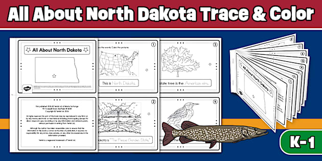 All About North Dakota Trace and Color Printable Book for K-1st Grade