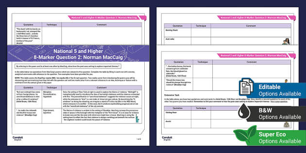 National 5 and Higher 8-Marker Question 2: Norman MacCaig