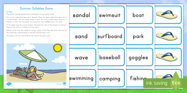 Summer Syllables Game | Elementary Learning Resources | ELA