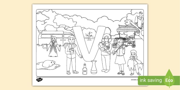 * NEW * V Sound Loaded Colouring Sheet,Alphabet Colouring