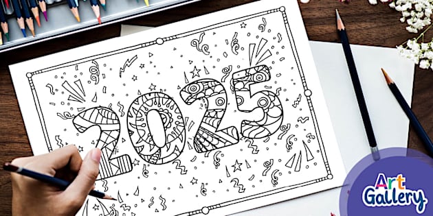 2025 New Year Mindfulness Colouring Activity Poster - Twinkl