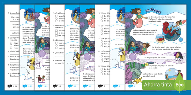 Comprensión lectora por niveles: La Sirenita - Twinkl