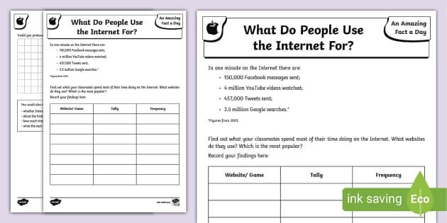 'How People Use the Internet' Worksheets | Fact a Day