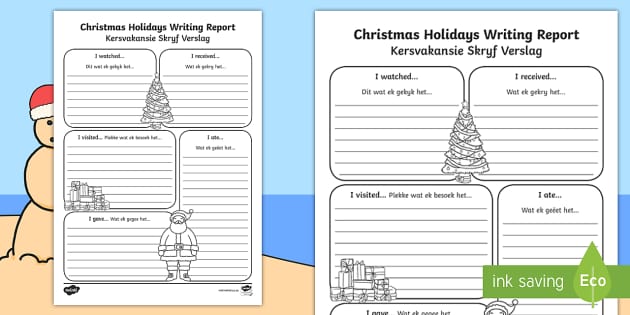 Christmas Holiday Report Writing Frames English Afrikaans