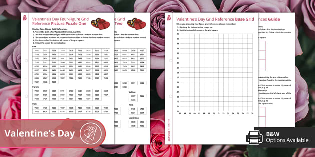 KS3 Valentine's Day: Four-Figure Grid References Puzzles