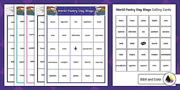 World Poetry Day Bingo for 6th-8th Grade