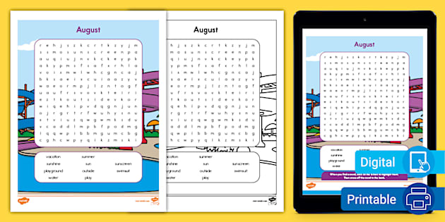 August Word Search for K-2nd Grade (teacher made) - Twinkl