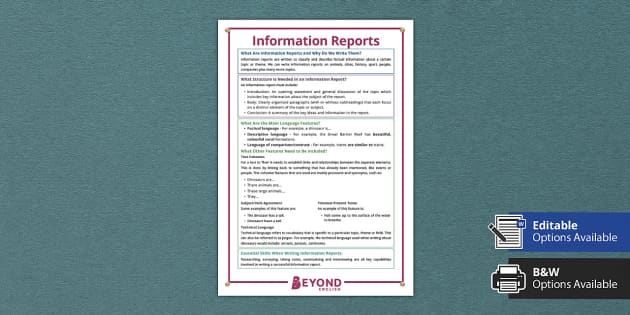 Information Report Poster - Beyond Secondary English Information Report Poster - Beyond Secondary English
