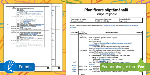 Corpul meu – Model de planificare săptămânală grupa mijlocie