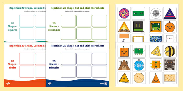 2D Shape Cut and Stick Worksheet (Lehrer gemacht) - Twinkl