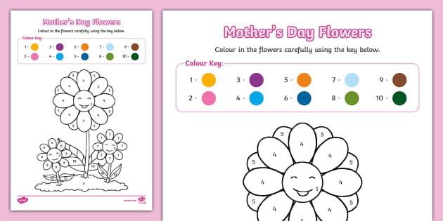 Mother's Day Flowers Colour By Number Foundation Stage