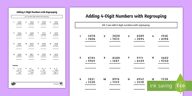 Adding 4 Digit Numbers With Regrouping Lehrer Gemacht 