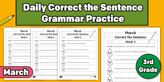 Third Grade March Daily Correct the Sentence Grammar