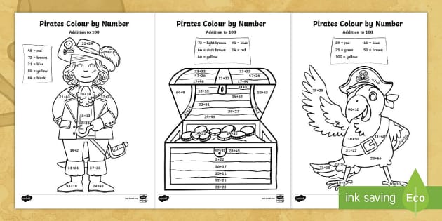 Pirate Addition within 100 Colour by Numbers Colour by Number