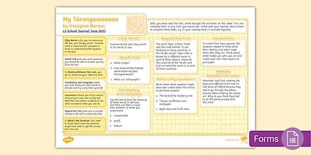 Level 2 June 2023 School Journal: My Tūrangawaewae Article Follow-Up