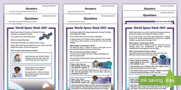 KS1 World Space Week 2021 Differentiated Reading Comprehension Activity